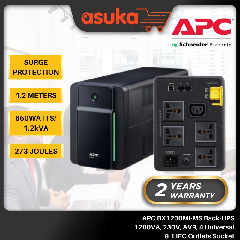 APC BX1200MI-MS Back-UPS 1200VA, 230V, AVR, 4 Universal & 1 IEC Outlets ...