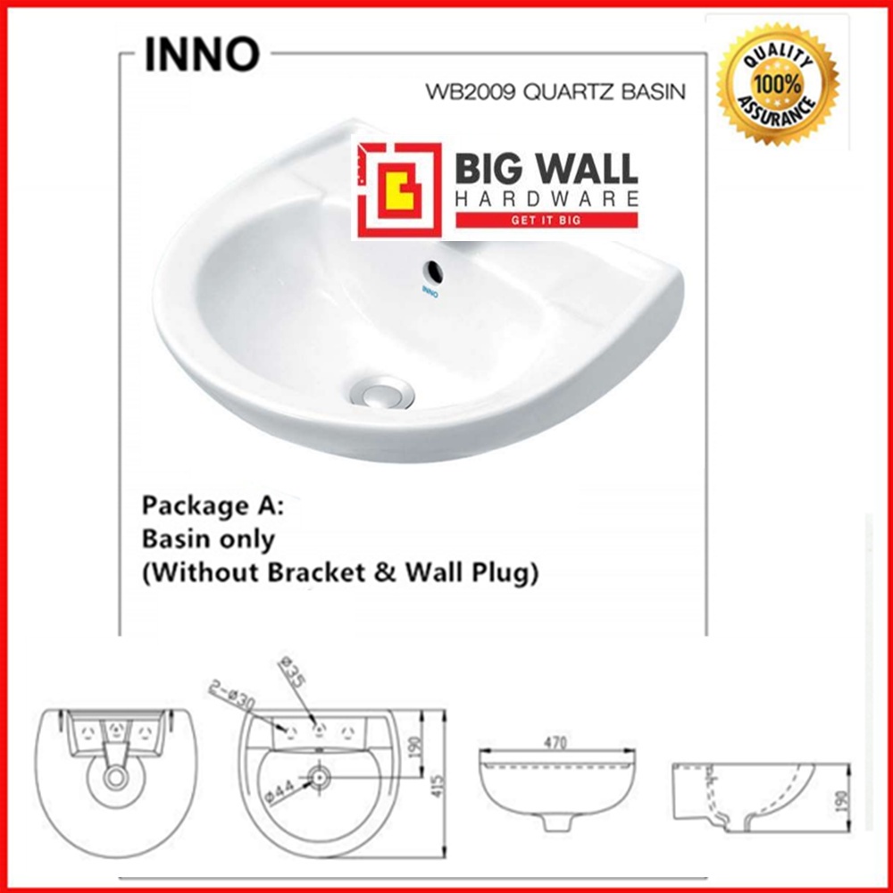 INNO WB2002/WB2009 / WB2001 Wall Hung Ceramic Basin/ SY 1826 Stainless ...