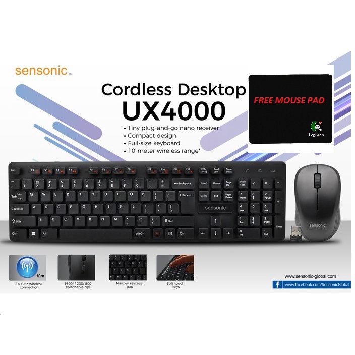 Sensonic UX4000 Cordless Desktop (Wireless Keyboard + Mouse Set ...