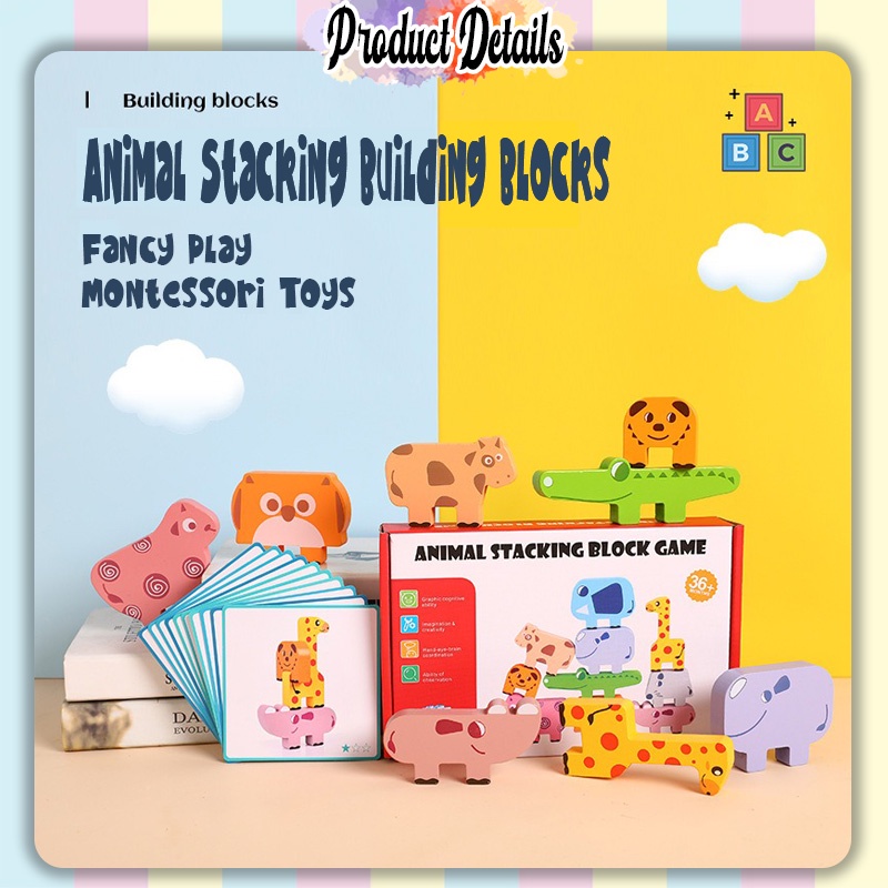 [Little B House] Wooden Colorful Animal Balance Stacking Montessori ...