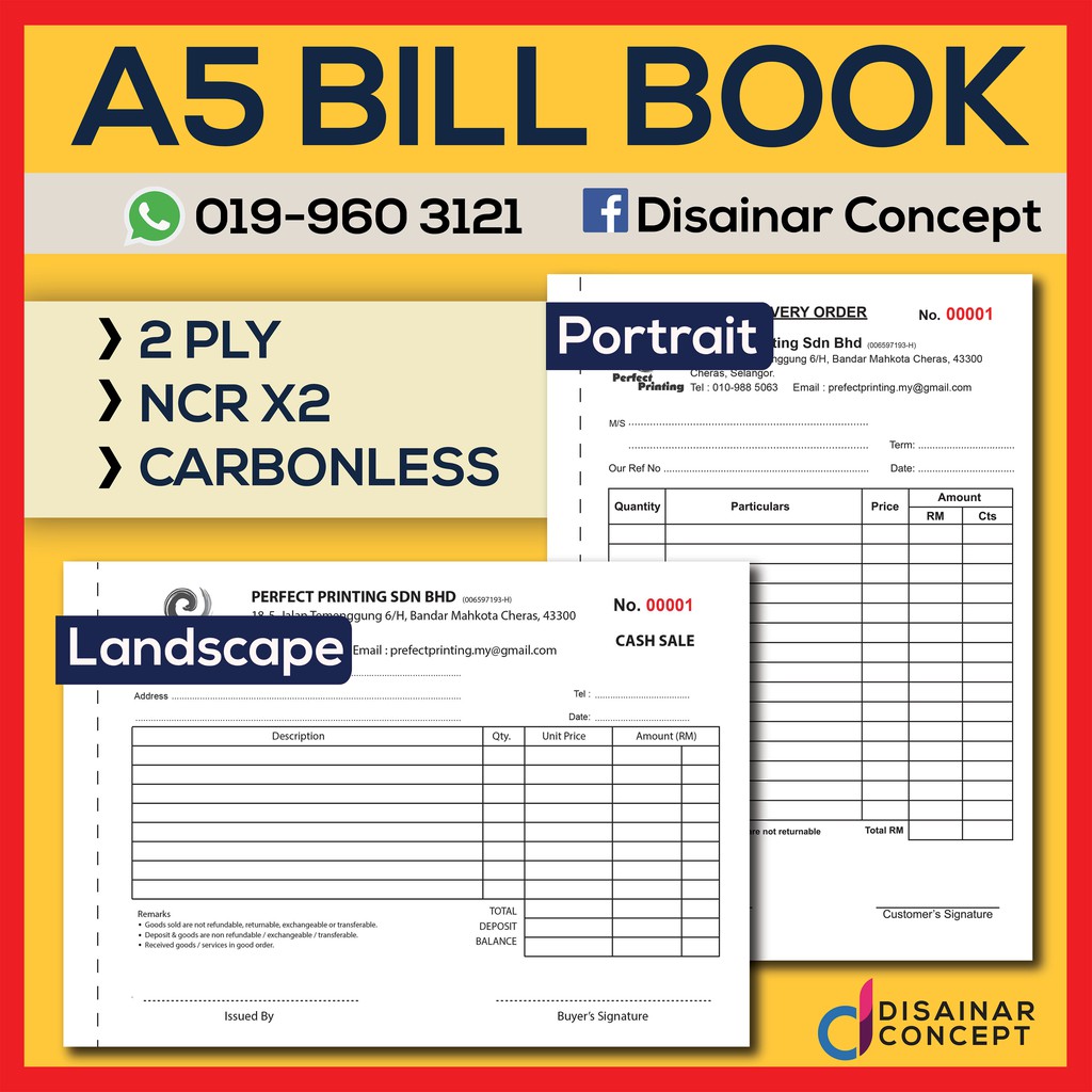 BUKU RESIT 10-30 book- Bill Book -A5/ A4 Custom NCR Buku Invois / Cash ...