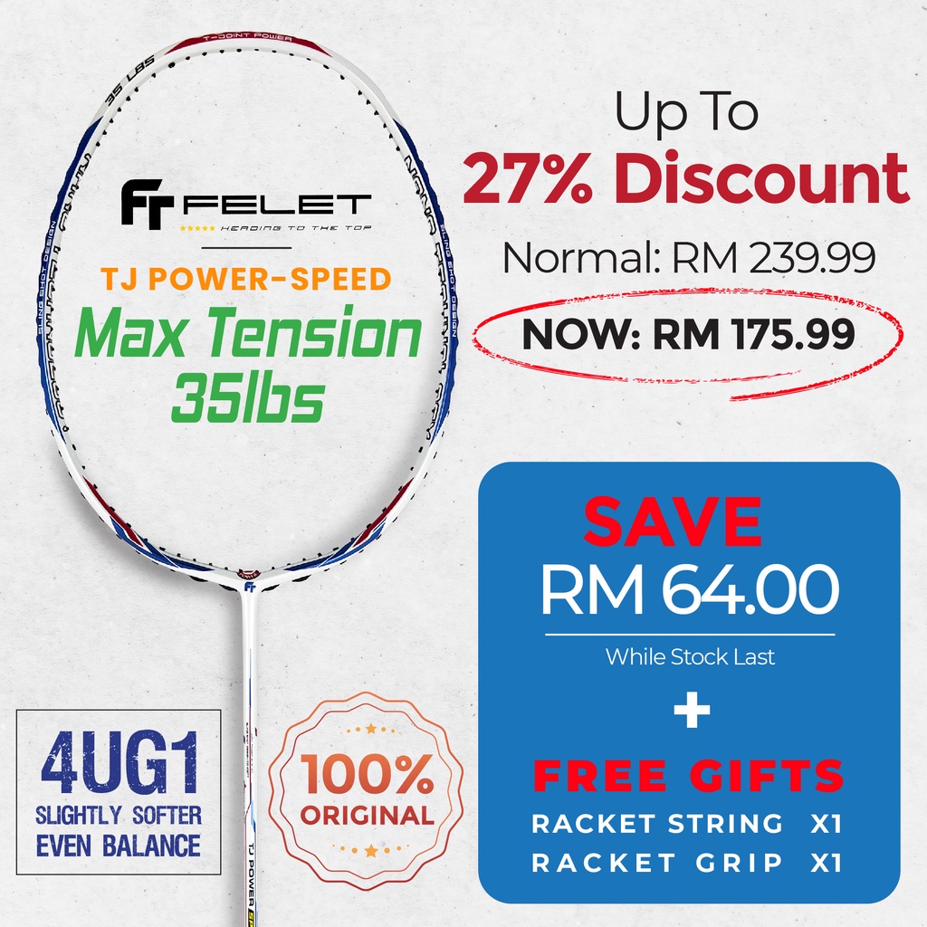 FELET TJ Power-Speed (White Blue) Badminton Racket - T-Joint & Aero ...