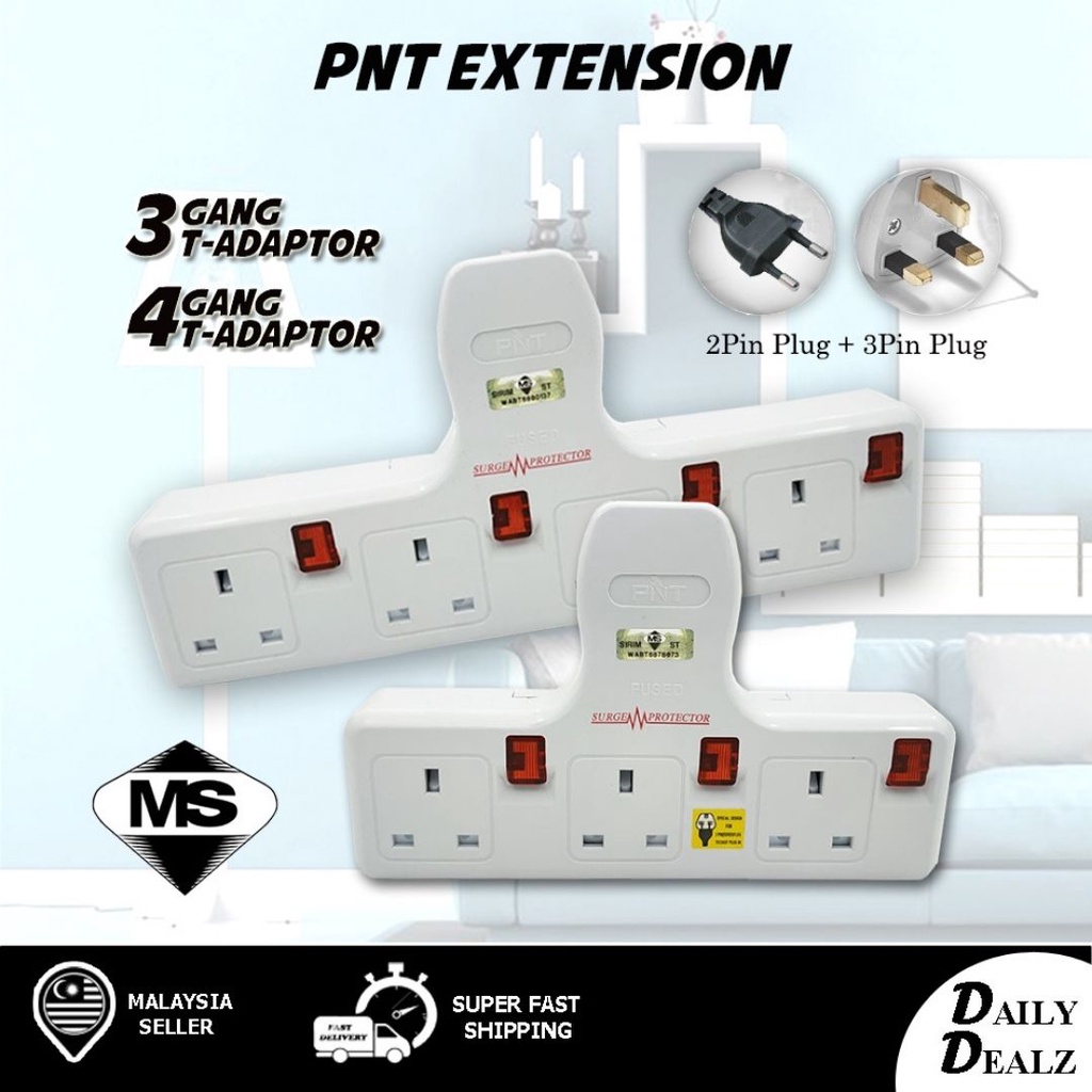 3way/4Way multi Adapter/Socket With Led Indicator/Surge Protector/Sirim (PNT) | Shopee Malaysia