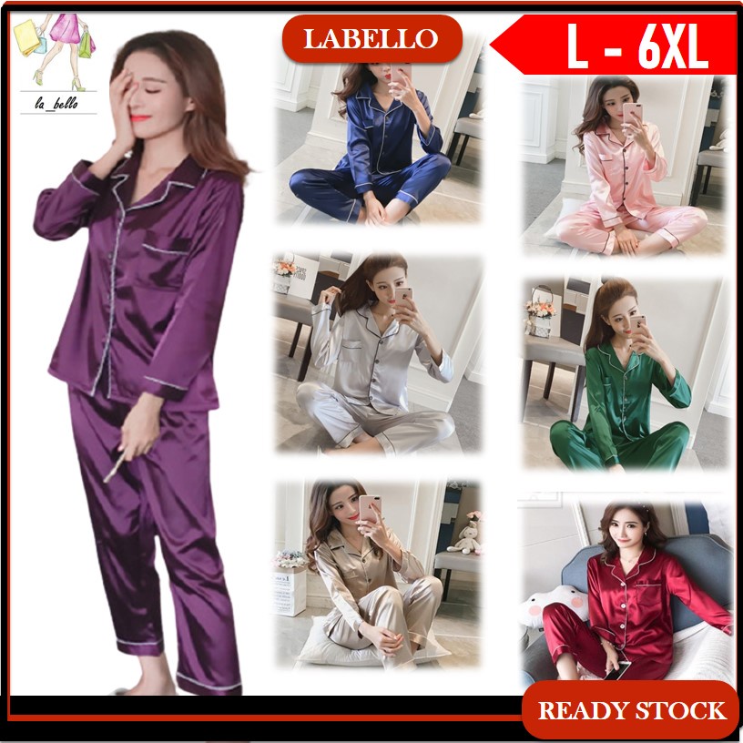 [READY STOCK] NEW BATCH IN [SIZE L - 5XL] Long Sleeve Silk Pyjamas Plus ...