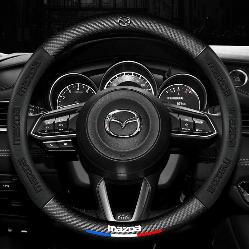3D Embossing Carbon fiber leather Car steering wheel cover For Mazda 3 ...