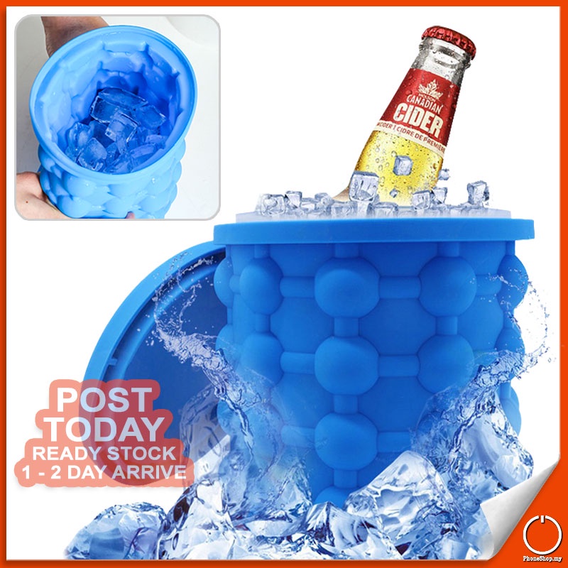 𝟐 𝐈𝐍 𝟏 Magic Ice Cube Maker Genie Silicone Bucket Kitchen Portable Mold ...