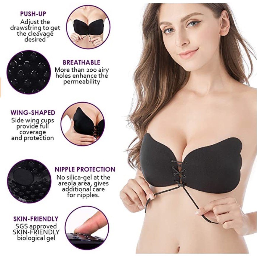 🔥🔥[Ready Stock KL] Women Invisible Vbra Nu Bra Nubra Seamless Push Up Wedding Self Adhesive ...