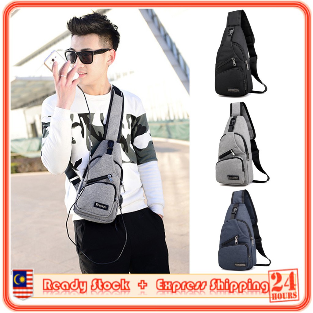 MILANDO Men Crossbody Sling Bag Shoulder Bag With USB Port Beg Silang ...