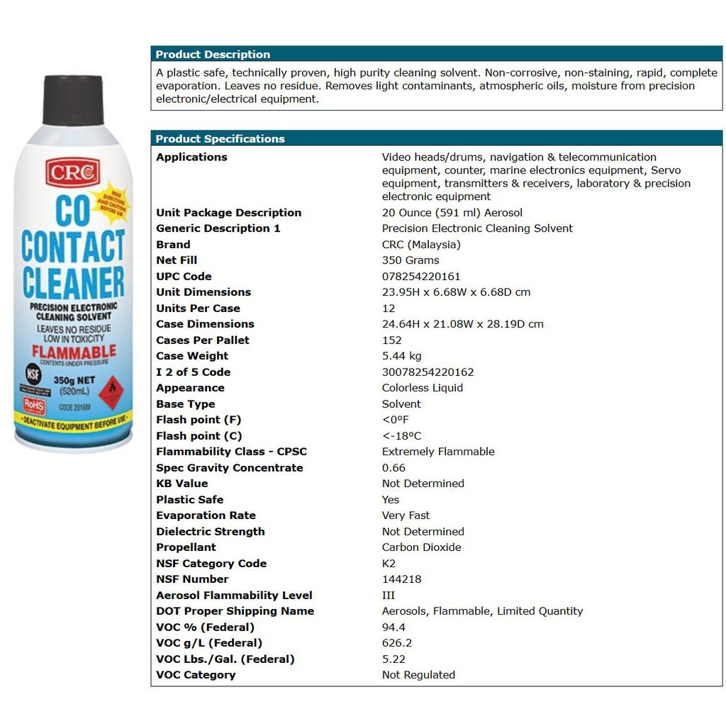 CRC Co Contact Cleaner - 520ML (CRC-2016) | Shopee Malaysia