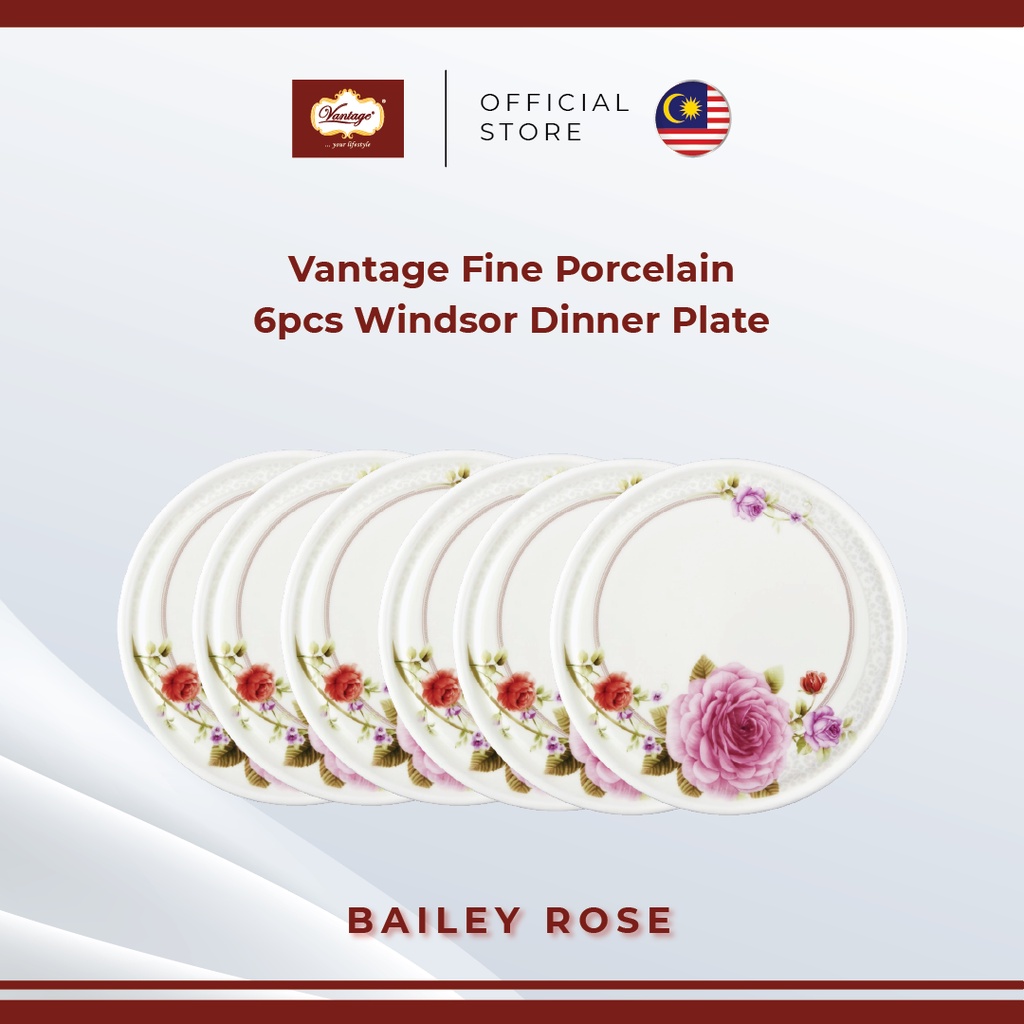 Vantage Fine Porcelain 6 in 1 Bailey Rose Dinner Plate Only (Windsor ...
