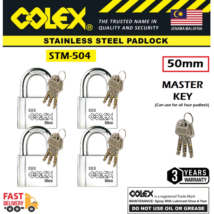COLEX STM-504 4 PCS MASTER KEY (50mm) SSS Stainless Steel Padlock ...