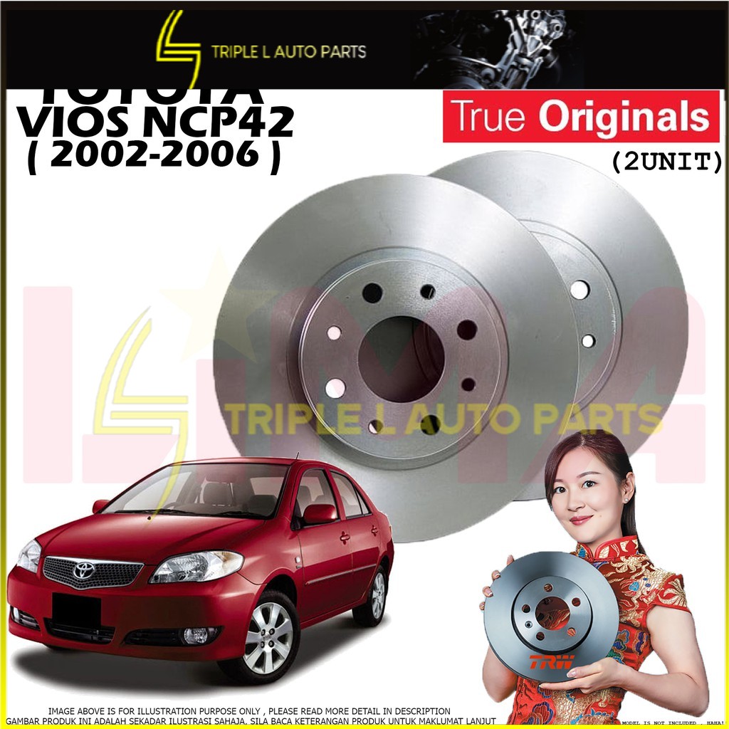 TOYOTA VIOS NCP42 FRONT / REAR BRAKE DISC ROTOR 1PAIR TRW *ORIGINAL ...