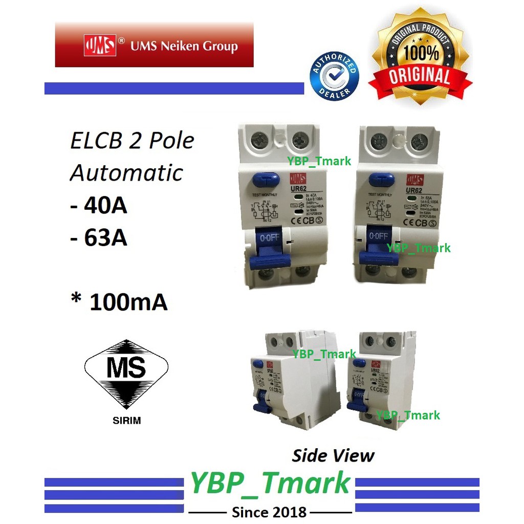 UMS Residual Current Circuit Breaker UR62 2 Pole ELCB Automatic 40A ...
