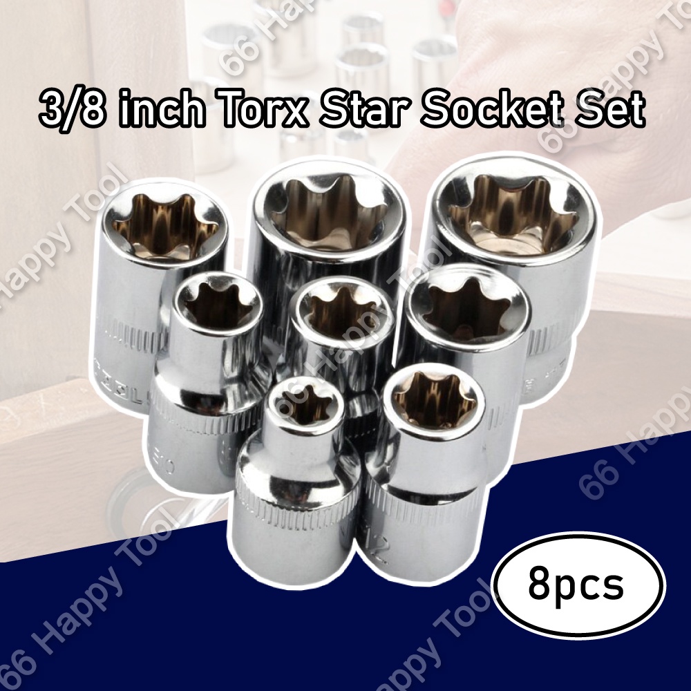 8pcs 3/8" Inch Torx Star Socket Set E Type Repair Hand Tool Kit E8-E20 ...