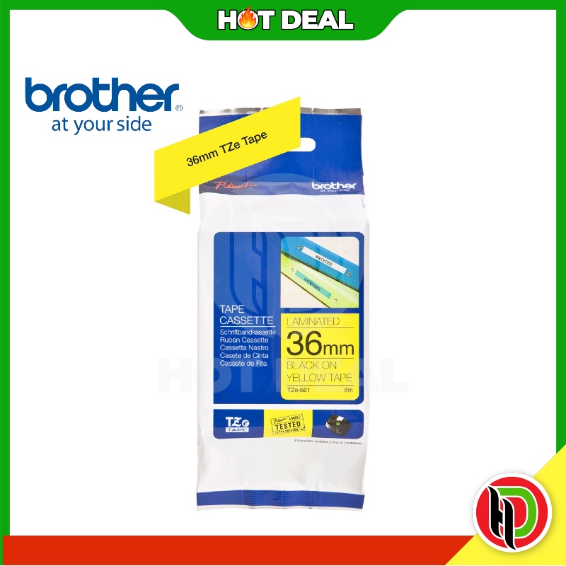 Genuine Brother TZe-661 Labelling Tape Cassette – Black on Yellow, 36mm ...