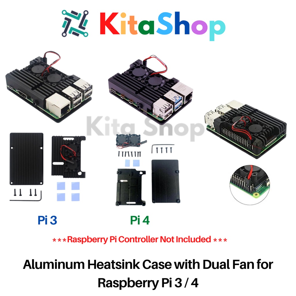 Aluminum Heatsink Case with Dual Fan for Raspberry Pi 3 / 4 | Shopee ...