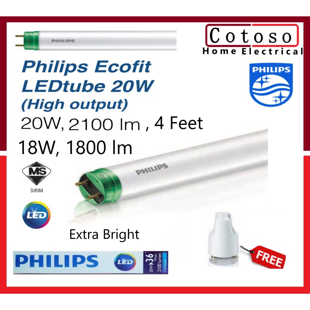 (5Pcs/10Pcs) PHILIPS ECOFIT 20W T8 LED TUBE 1200MM 4FT /4000K/6500K ONE SIDE WIRING SIRIM ...