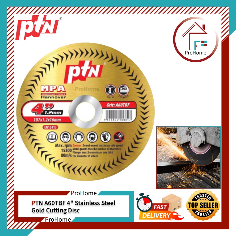 PTN 4" Grit A60TBF Stainless Steel Cutting Disc 107mm X 1.2mm X 16mm ...