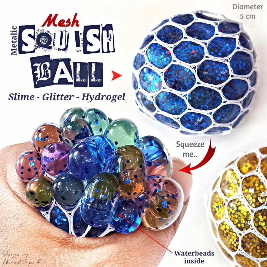 Metallic MESH SQUISH BALL 5CM - SQUISHY WATERBEAD HYDROGEL BALL Toy ...