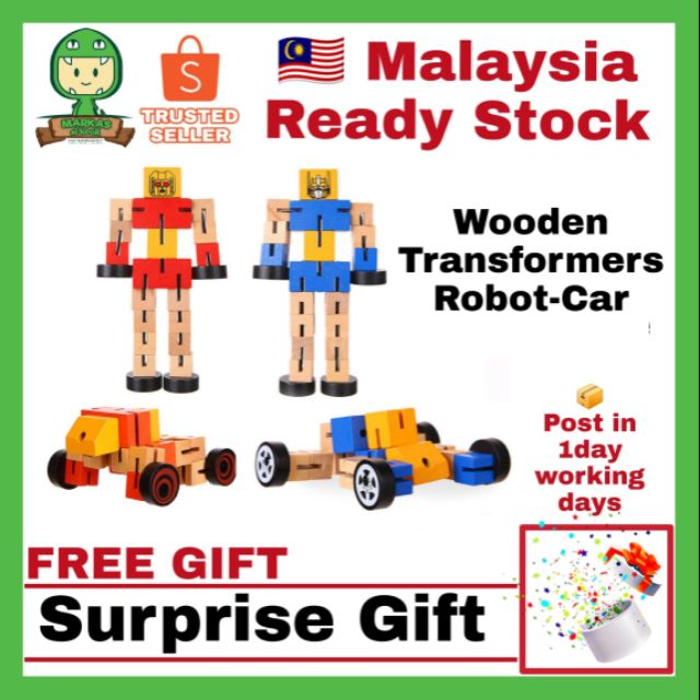 🎁MSK🎁 Wooden Transformers Robot Car Baby Toddler Toy MALAYSIA READY ...