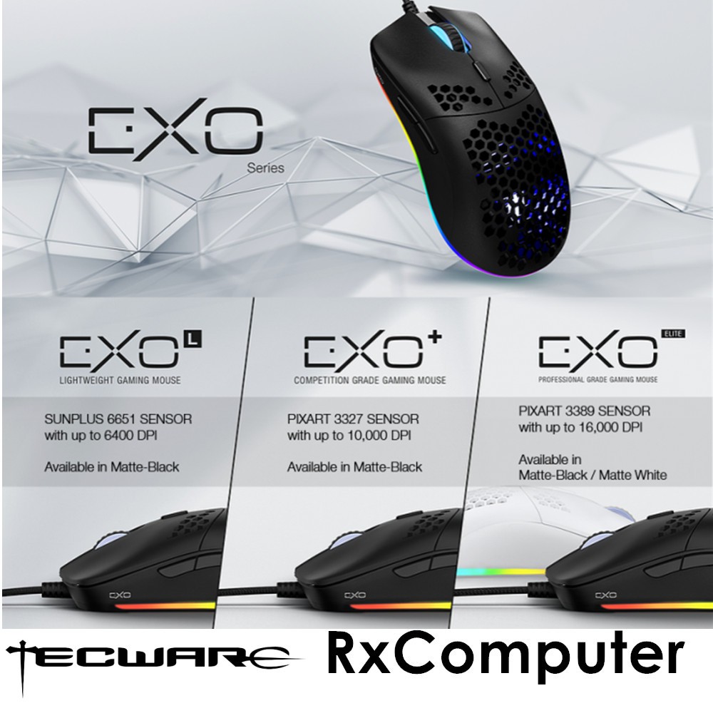 TECWARE EXO L / EXO PLUS / EXO ELITE 69G RGB WIRED GAMING MOUSE (BLACK ...