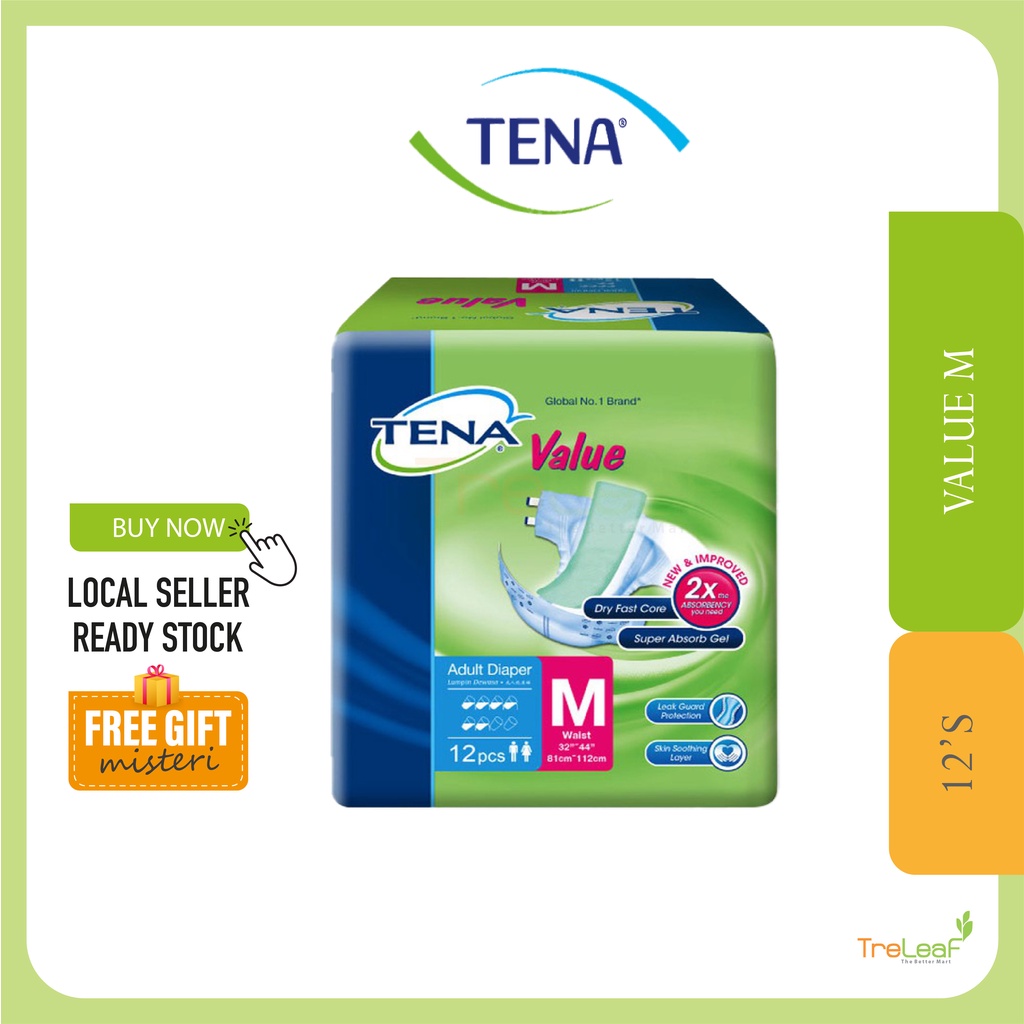 🎁FREE GIFT🎁 TENA VALUE M (12'S)/LAMPIN DEWASA/ADULT DIAPERS/成人纸尿裤/READY STOCK | Shopee Malaysia