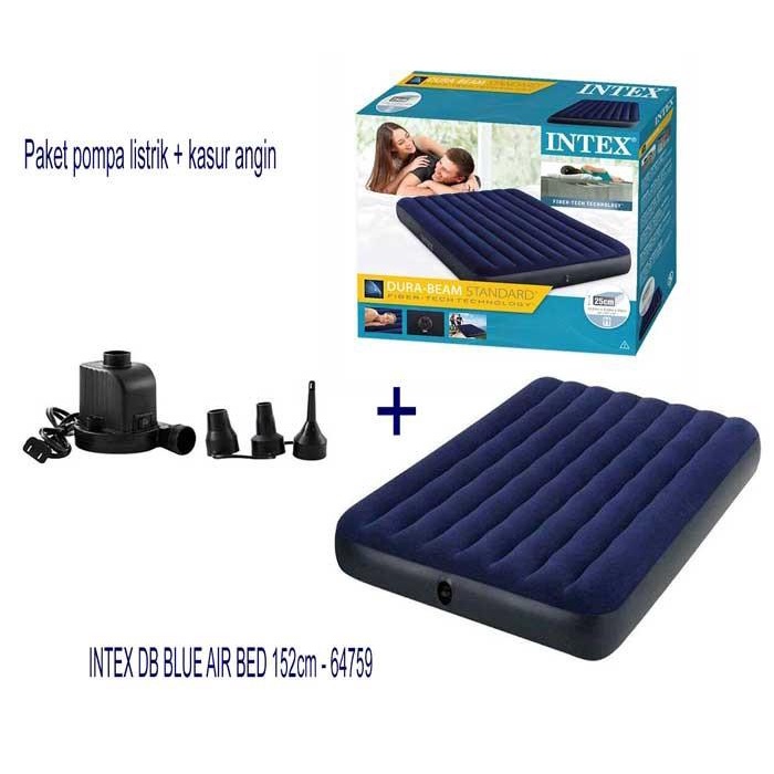Pomna | Intex Dura Beam Blue Air Bed Inflatable Pump Mattress + Pump ...