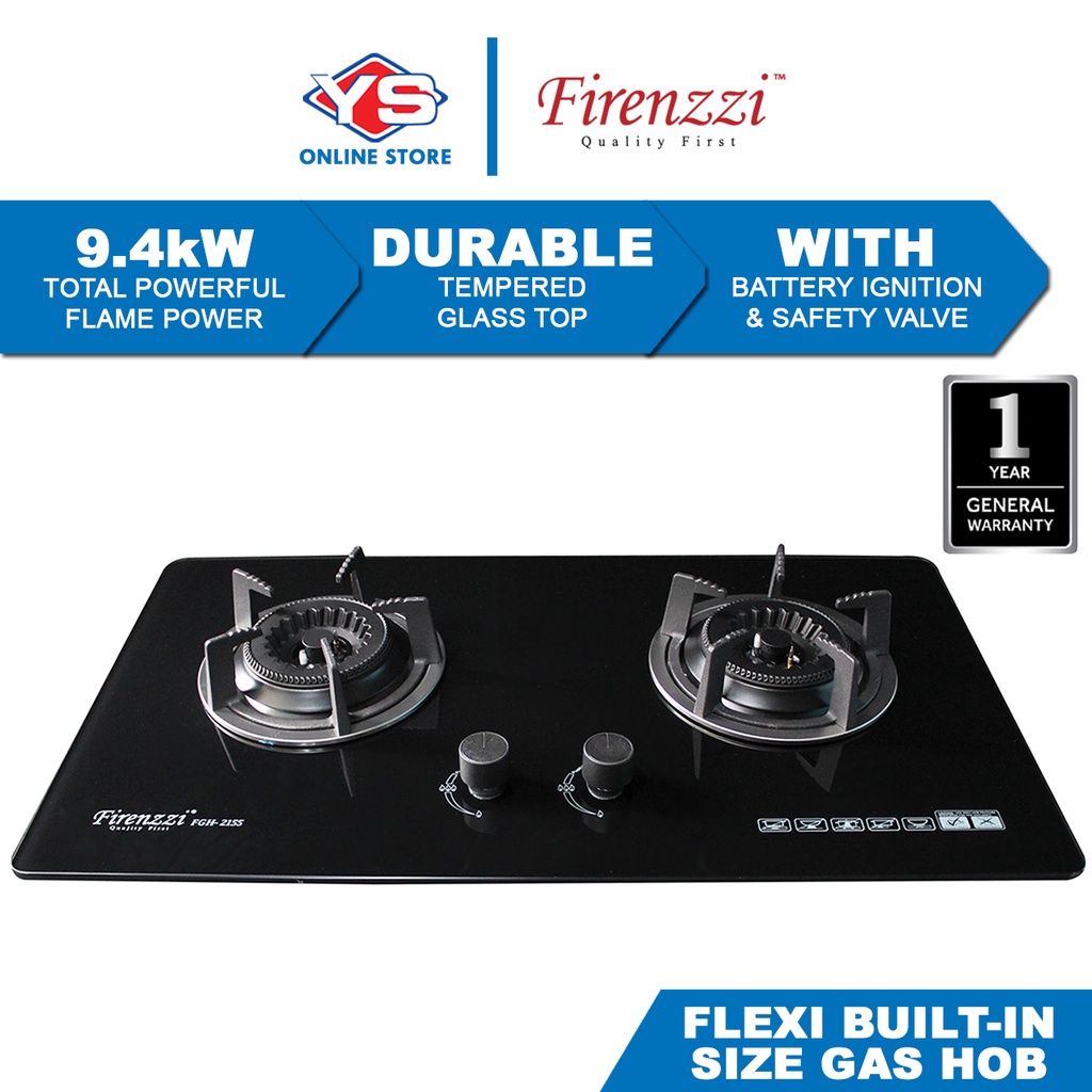 Firenzzi 2 Burners Tempered Glass Hob FGH-2155 FGH2155 (4.7kWx2 ...