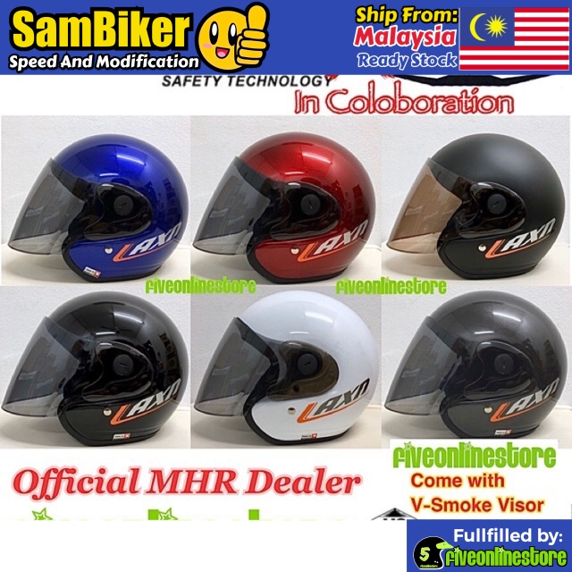 MHR AXN Open Face Visorex Helmet SIRIM FREE V Shape Smoke Visor Ready ...