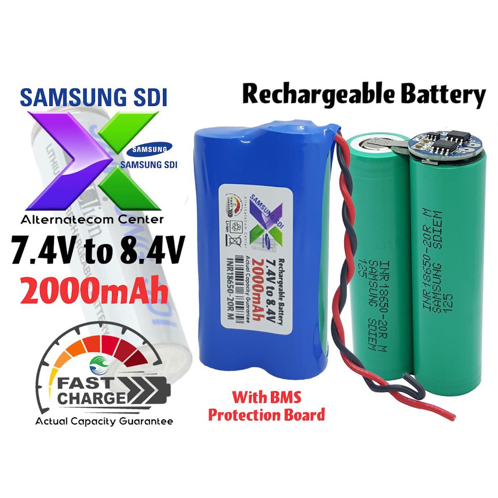 Rechargeable 18650 2S1P Battery 2000mAh 7.4v 8.4V With Protection Board ...