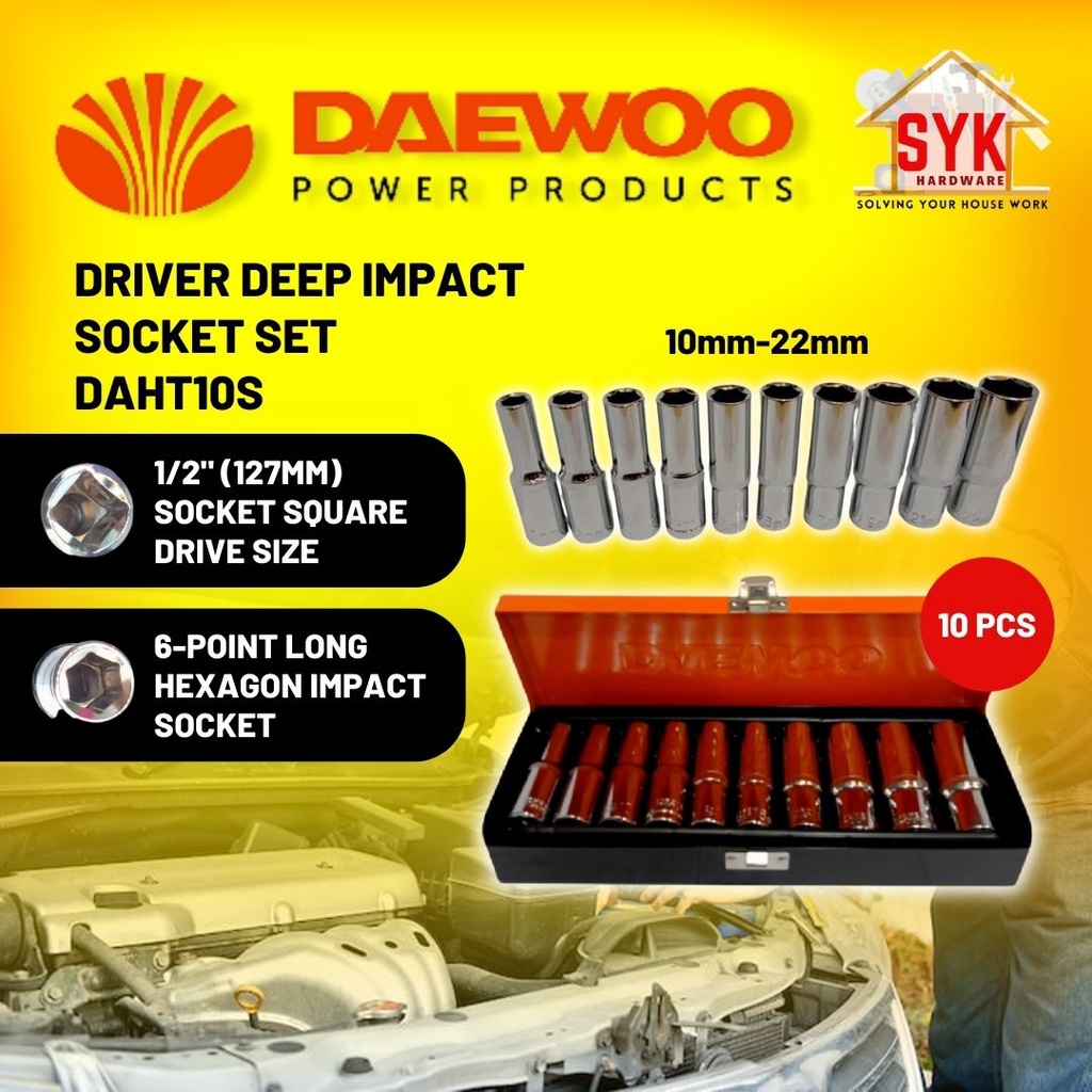 SYK DAEWOO DAHT10S 1/2" Driver Deep Impact Socket Set (10 Pcs) Box ...