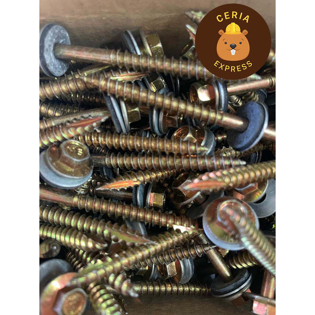 [50pcs] (WOOD)(KAYU) #12 x 2-1/2" Self Drilling Hex Head Roofing Awning ...