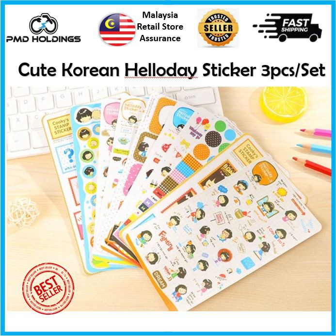 Set of 3 Cooky's Helloday Playful Korean Girl Sticker Pack | Shopee ...