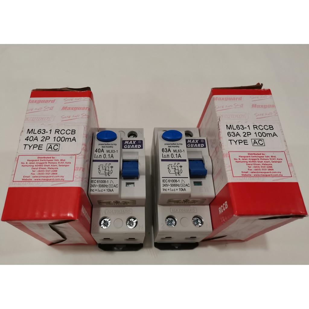 Maxguard 2 Pole 40A/63A 100mA RCCB/ELCB Residual Current Circuit Breakers | Shopee Malaysia