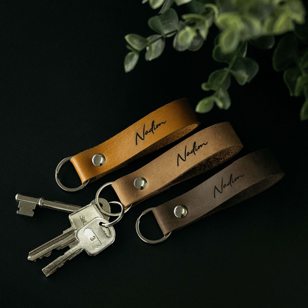 FREE NAME LASER HANDMADE Leather Keychain Leather Strap Key Chain Car ...