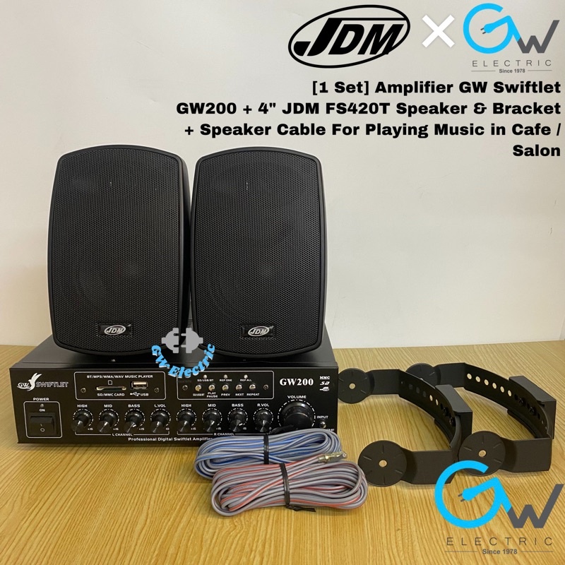 [1 Set] Bluetooth Amplifier GW200 Plus + 4" JDM FS420T Wall Speaker ...