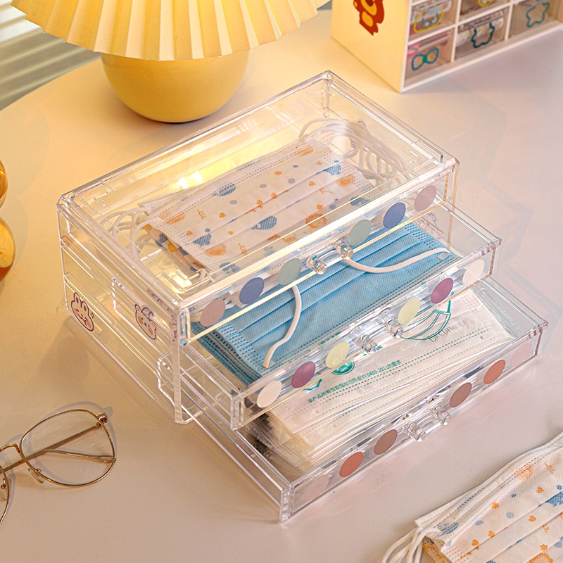 Mask Storage Box Transparent Drawer Stackable Organizer Portable ...