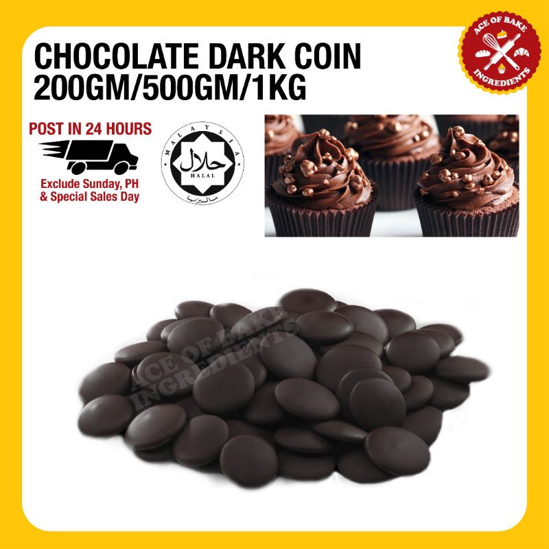 Premium Dark Chocolate /Coklat Coin Button 50g/200g/500g/1 kg | Shopee ...