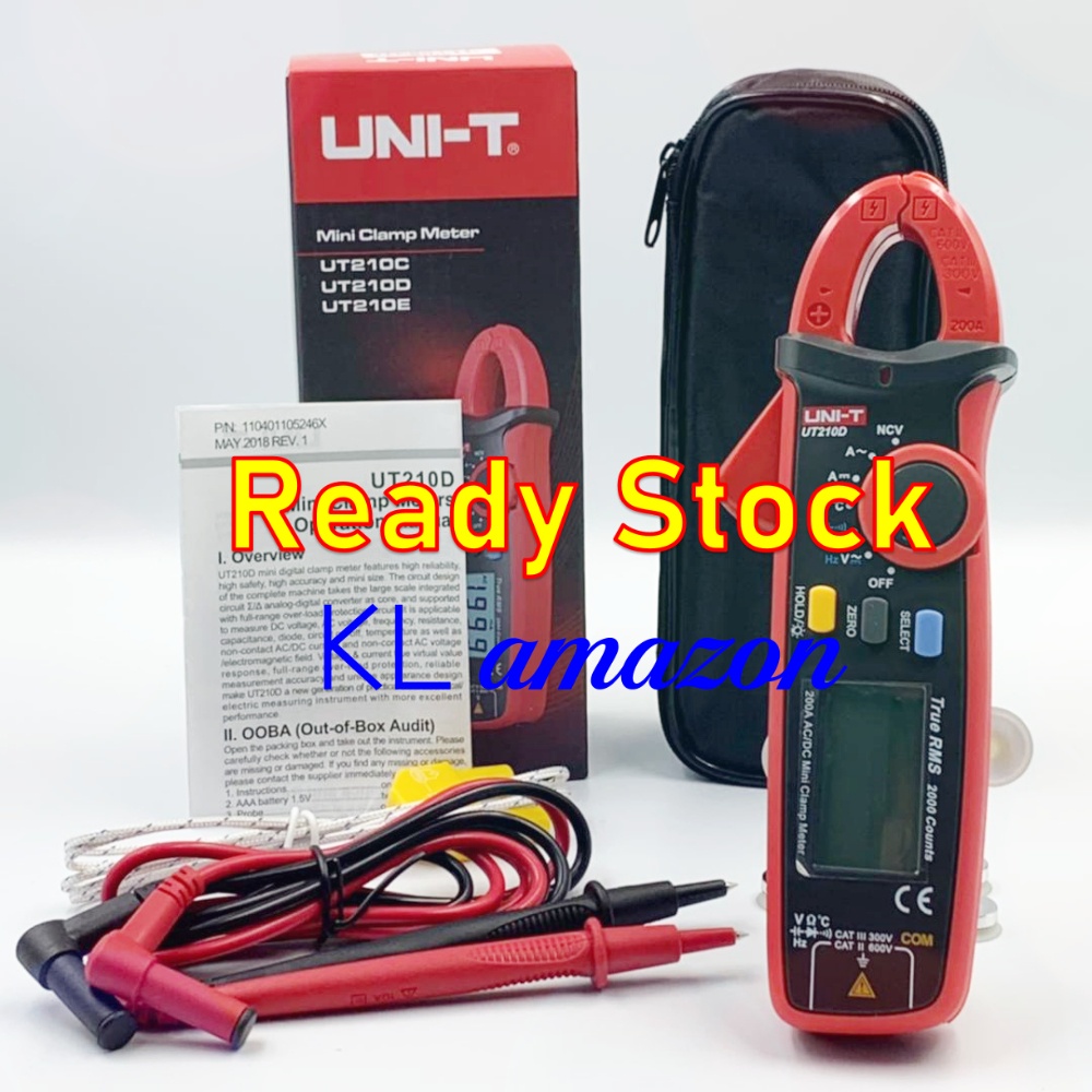 UNI-T UT210D AC/DC Volt 200Amp Temperature -40~1000℃ Mini Clamp Meter ...
