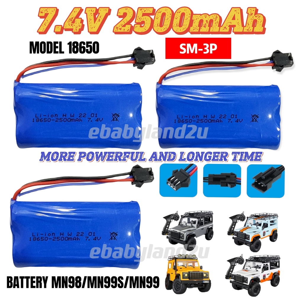 Rechargeable Battery 7.4V 2500mAh li-ion RC Car Battery MN99s Bateri ...