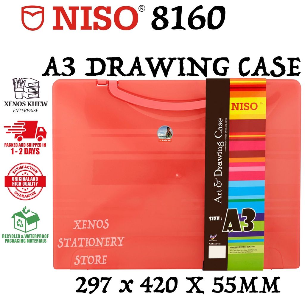 NISO A3 8160 ART & DRAWING CASE 2" 55MM PLASTIC DOCUMENT CASE WITH ...