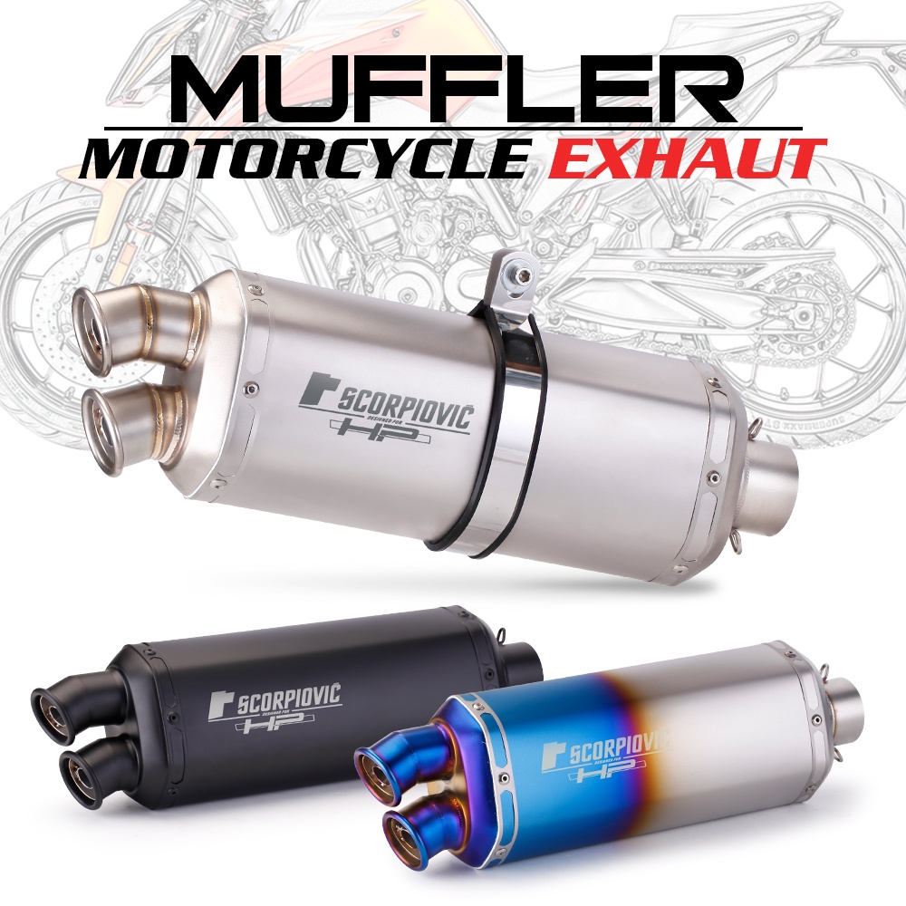 Universal Motorcycle Double Outlet Hole Exhaust Stainless Steel ...