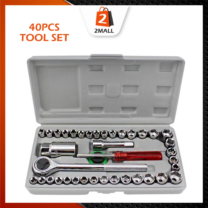 2MALL 40pcs Combination Hand Tools Spanner Socket Ratchet Wrench Car ...