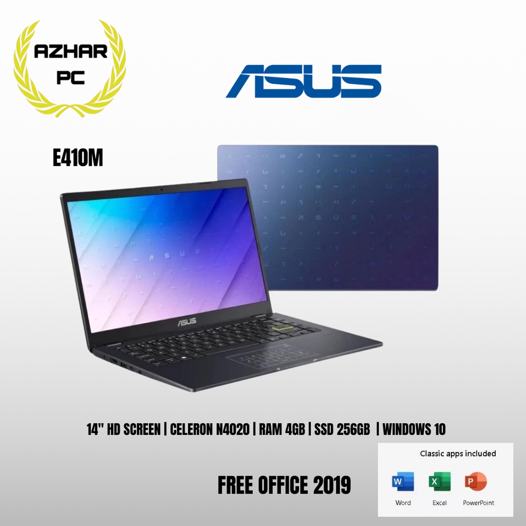 ASUS E410K (BLUE & WHITE ) 14" HD SCREEN , CELERON N4020 , 4GB , 256GB ...