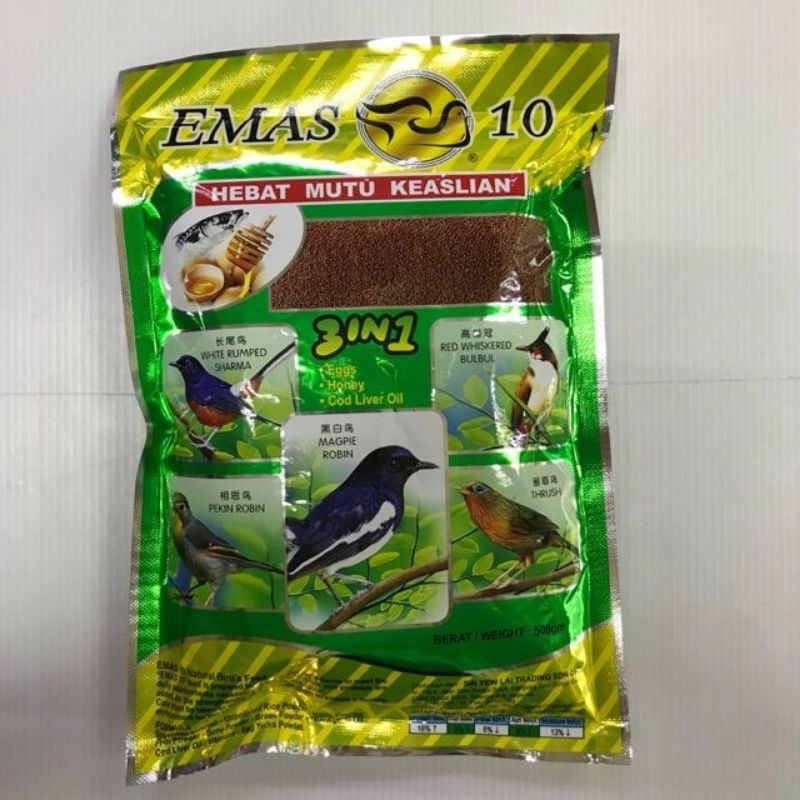 Emas 10 [3 in 1] Bird Food Fine Makanan Burung Halus 500gram | Shopee ...