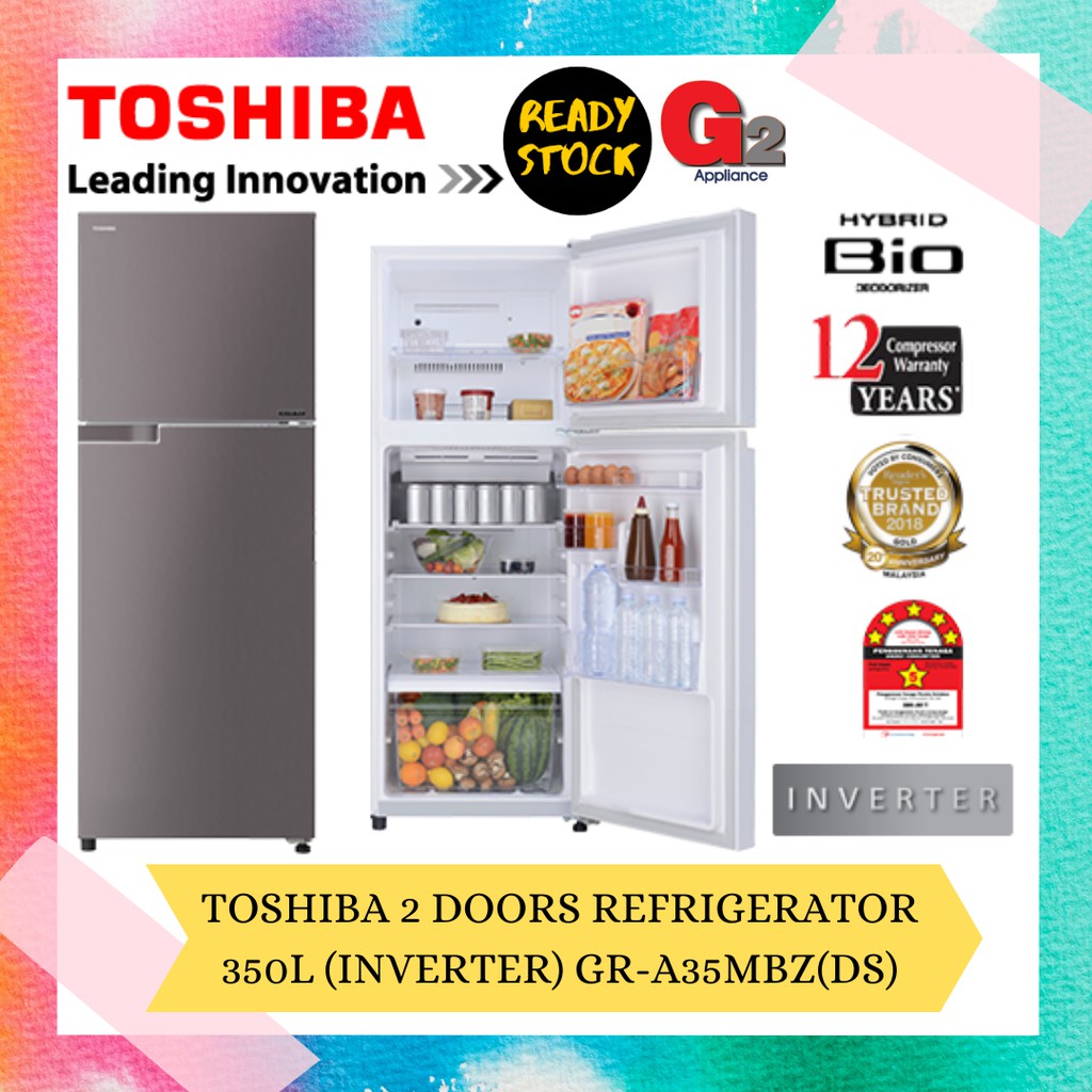 TOSHIBA ( SEND BY LORRY + AUTHORISED DEALER ) 2 DOORS REFRIGERATOR 350L (INVERTER) GR-A35MBZ(DS ...
