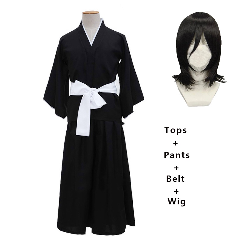 Anime Bleach Kuchiki Rukia Cosplay Costume Black Wigs and Kimono ...