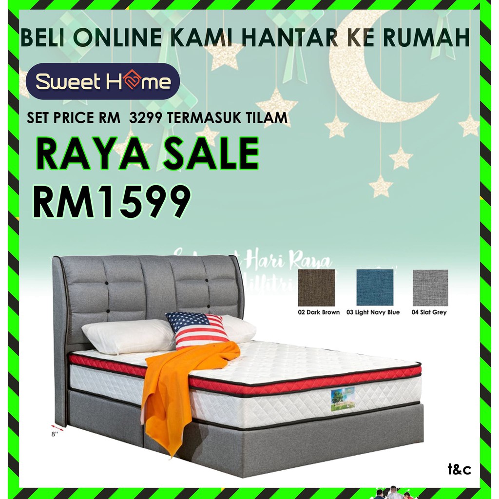(MERDEKA SALES) Queen Headabord Divan Bed Frame and Mattress- PlyWood ...