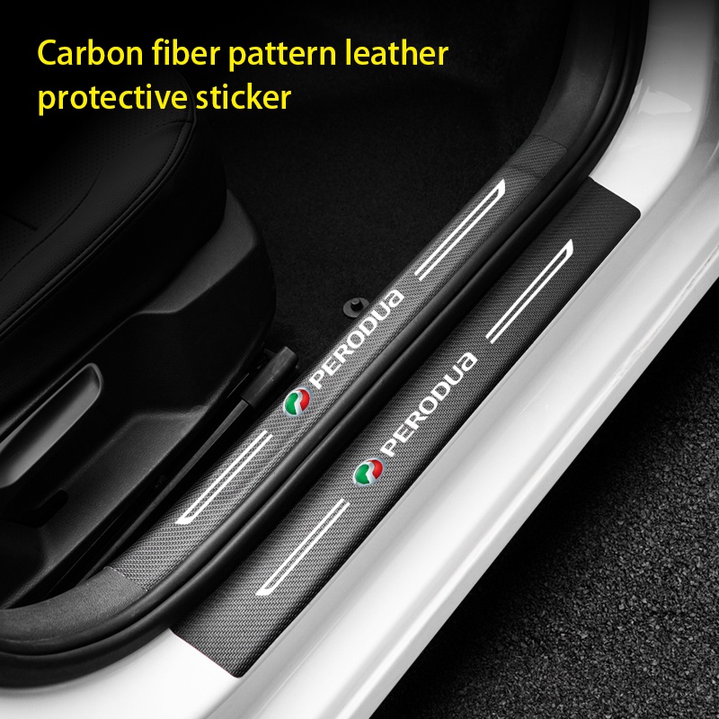 4Pcs Carbon fiber pattern leather Car Door Side Step Sill Anti Scratch ...