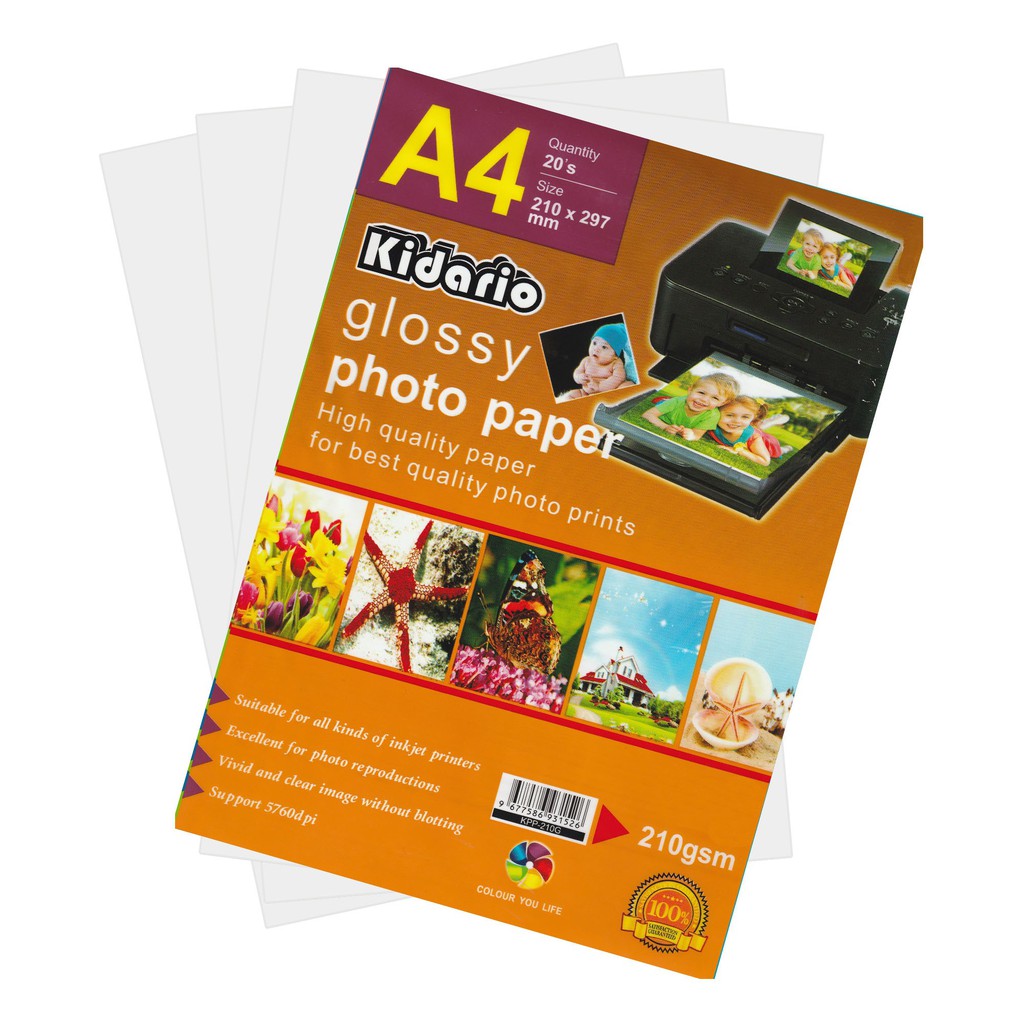 Kidario | Photo Paper | Glossy Photo Paper (210GSM / A4 / 20'S) | Shopee Malaysia